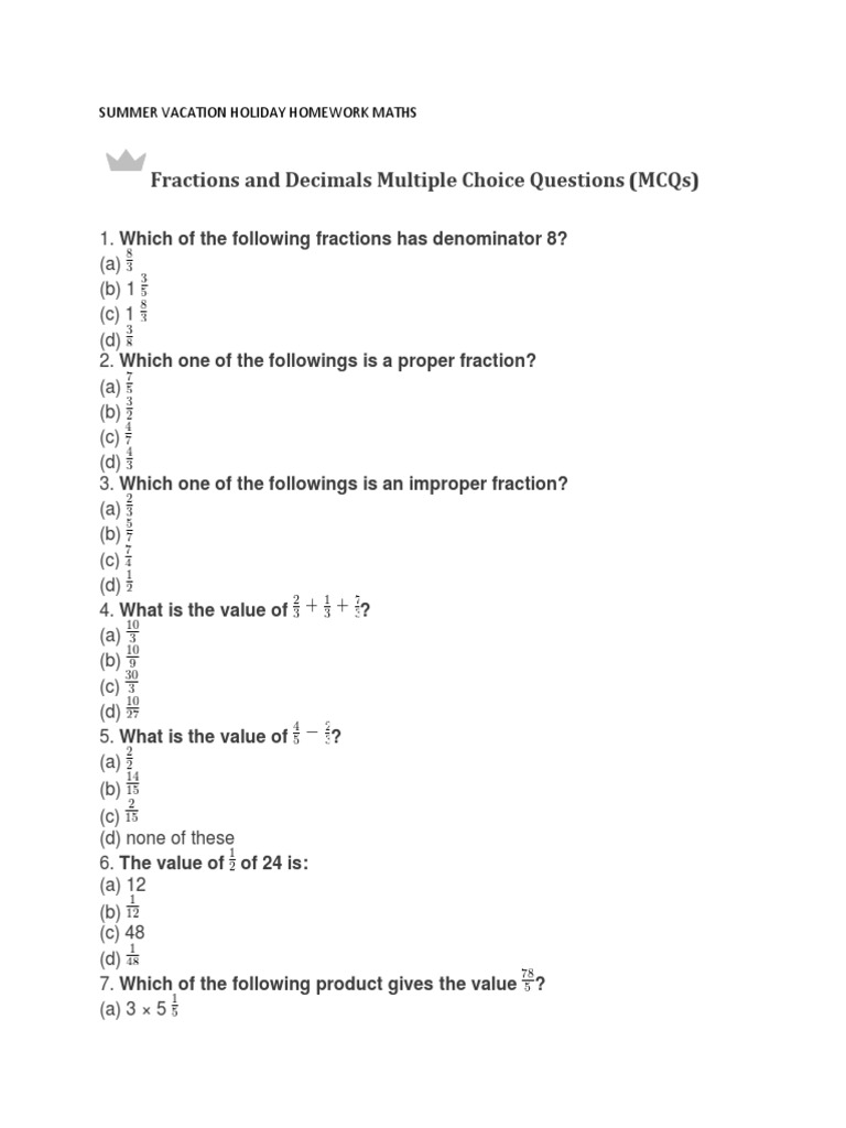 Fraction and Decimals Mcqs | PDF | Division (Mathematics) | Naming Conventions