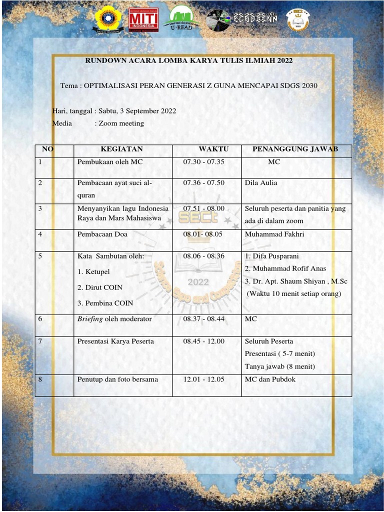 Rundown Acara Lomba Karya Tulis Ilmiah 2022 | PDF Rundown Acara Lomba Karya Tulis Ilmiah 2022 | PDF