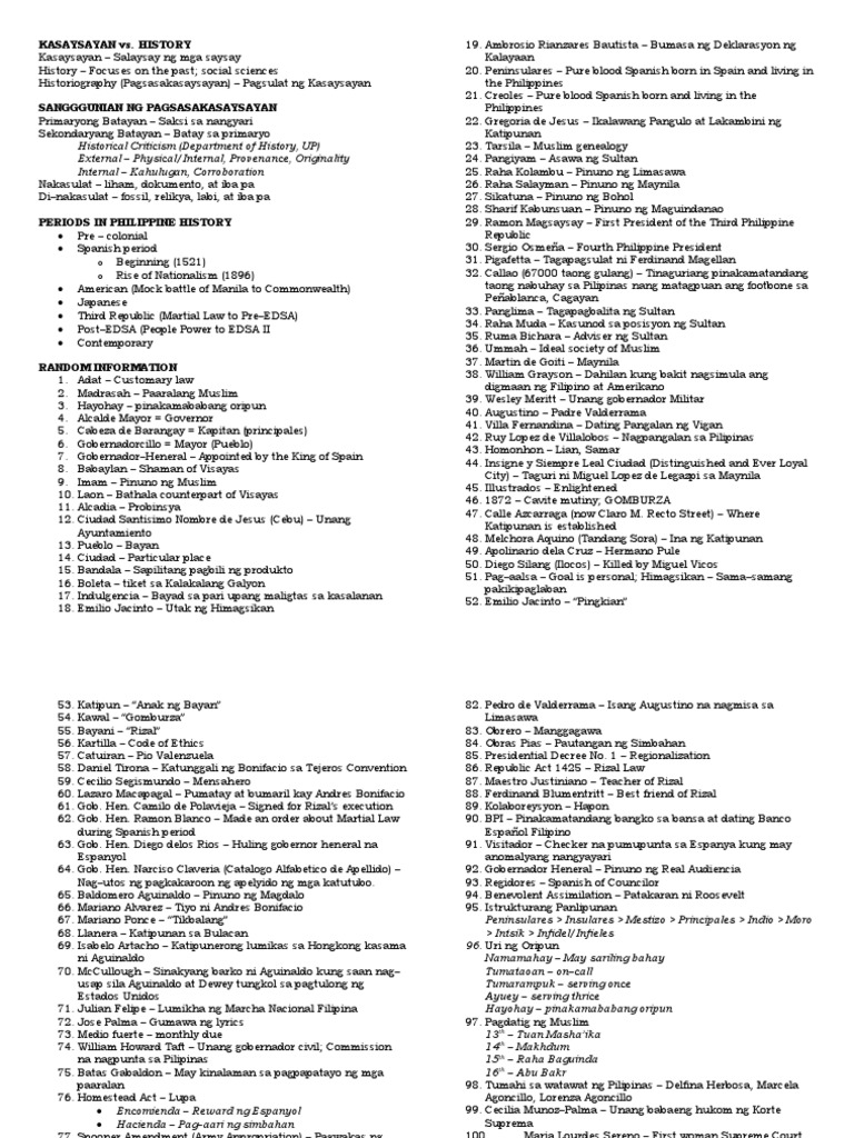 Key People, Events, and Concepts in Philippine History | PDF | Philippines | Former Spanish Colonies