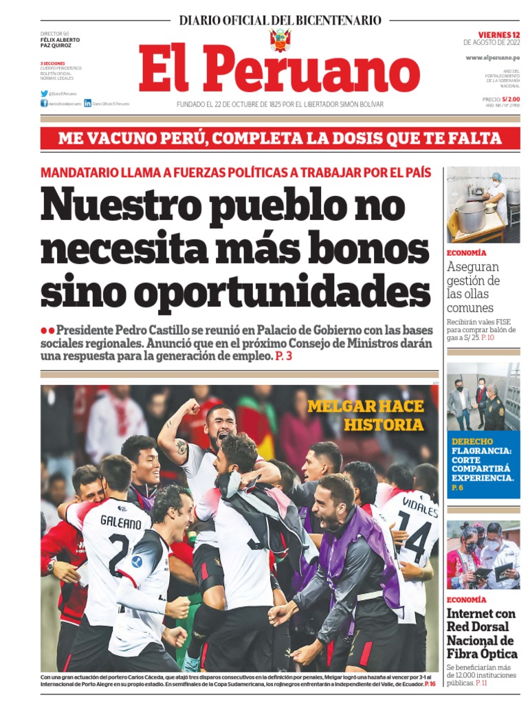 DIARIO EL PERUANO Viernes 12 Agosto | PDF | Perú | Gobierno