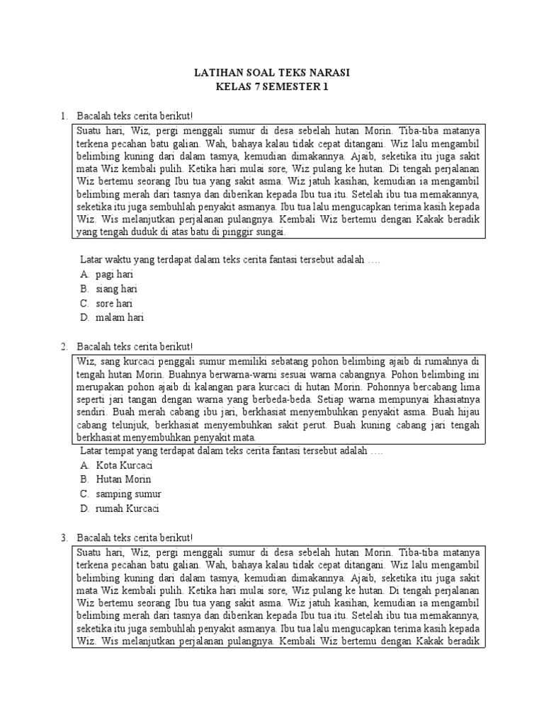 Soal Latihan Teks Narasi Kelas 7 | PDF