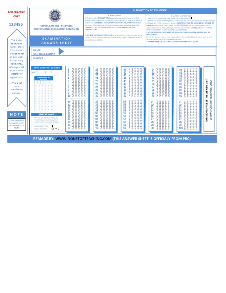 LET-ANSWER-SHEET | PDF | Test (Assessment)