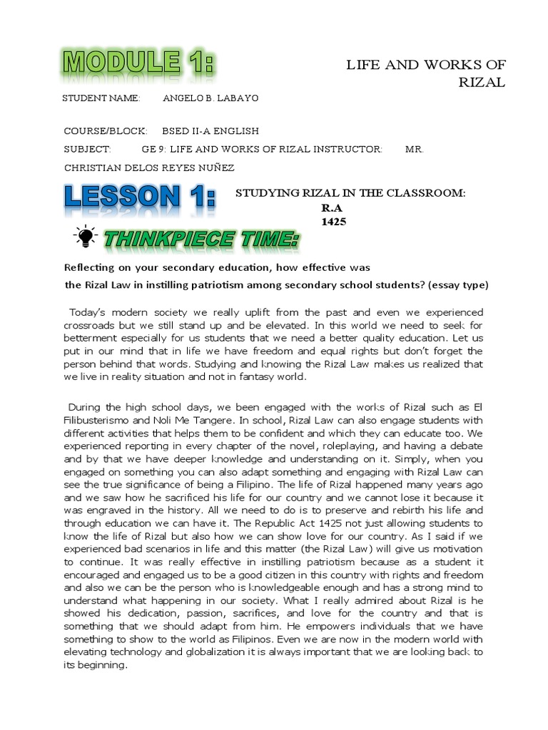 Module 1 Lesson 1 Essay Angelolabayo | PDF | Social Science | Foreign ...