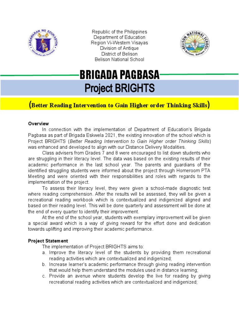 Project Brights | PDF | Literacy | Learning