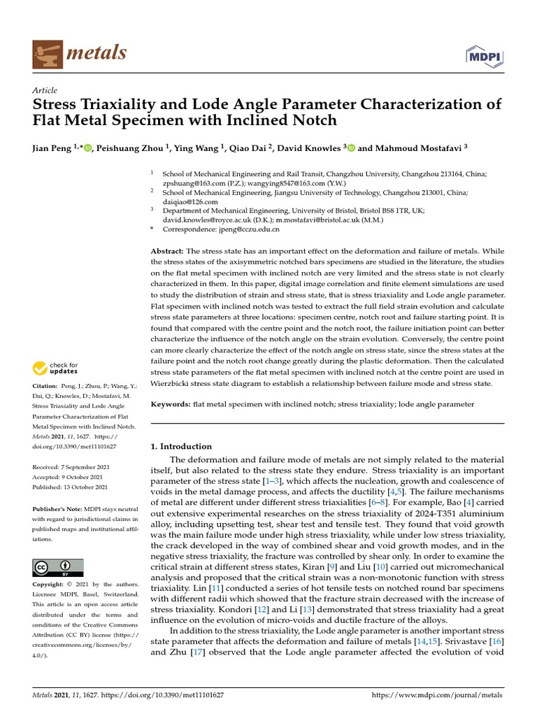 Stress Triaxiality And Lode Angle Parameter Characterization Of Flat
