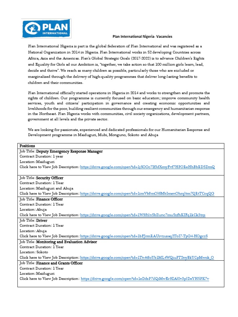 Plan International Nigeria-Vacancies | PDF | Nigeria