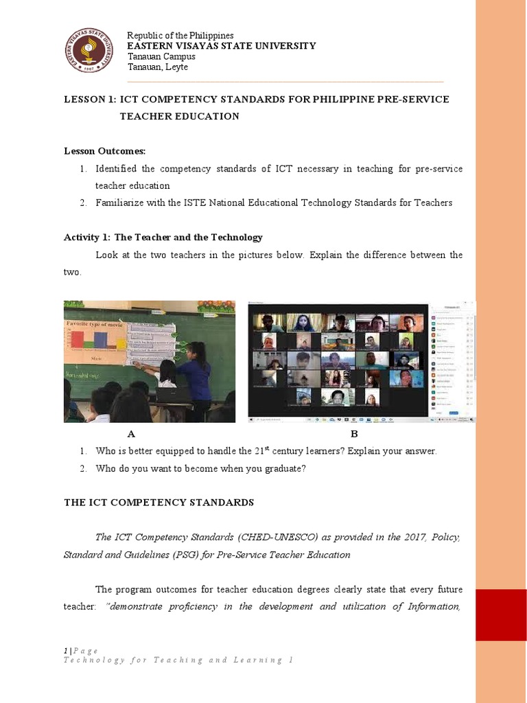 Lesson 1 ICT Competency Standards For Philippine Pre-Service Teacher ...