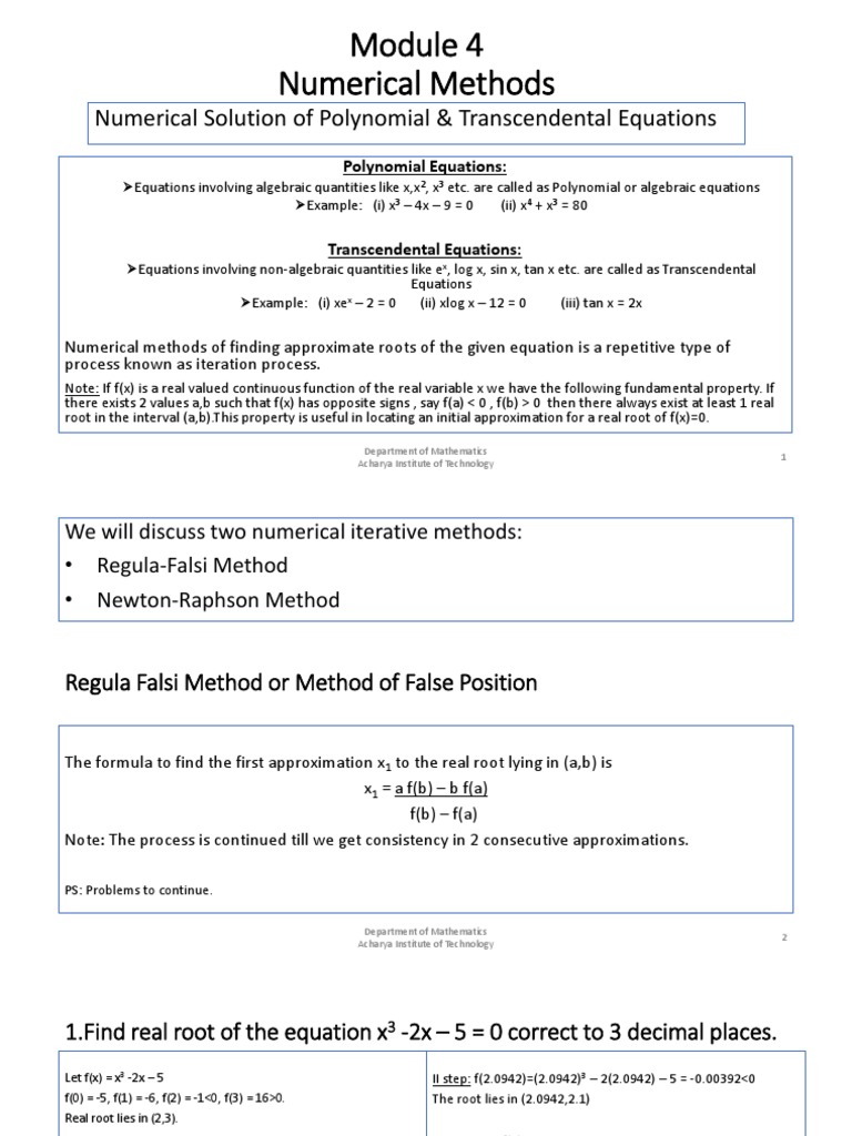 1-Module 4 Numerical Methods-Regular Falsi and Newton Raphson Method | PDF | Numerical Analysis ...