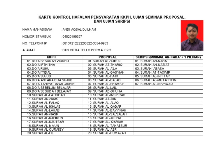 Format Kartu Kontrol Hafalan Pensyaratan KKPH | PDF