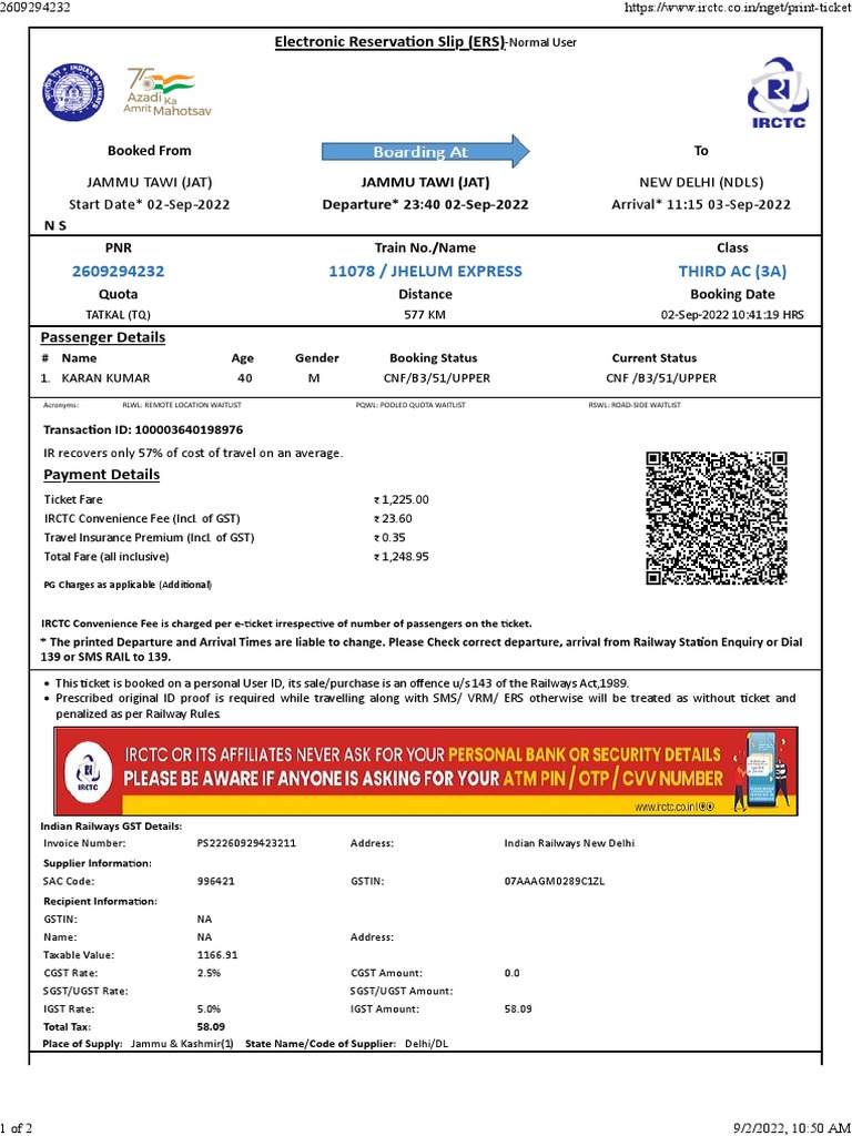 Jhelum Express Third Ac (3A) | PDF | Value Added Tax | Public Finance