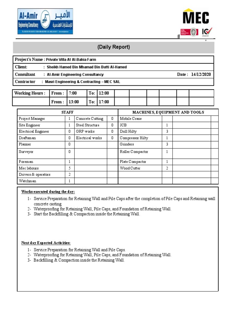 Daily Report | PDF | Building Engineering | Civil Engineering