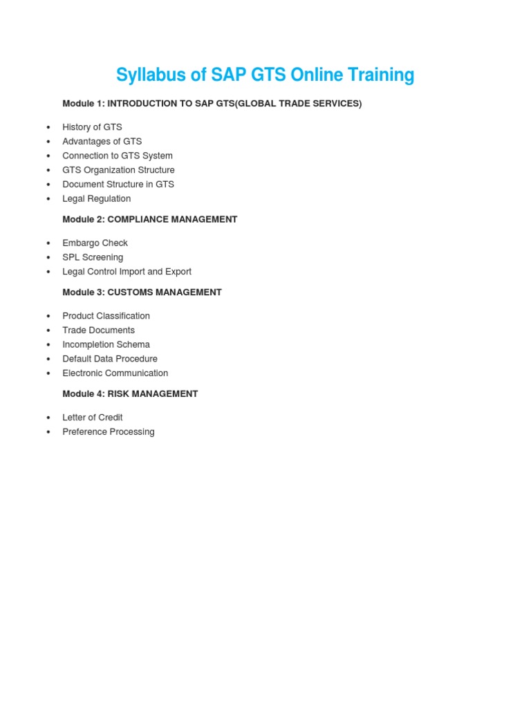 Syllabus of SAP GTS Online Training | PDF | Computers