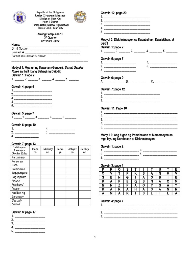 Ap10 3RD Quarter Answer Sheet Sy 2021-2022 | PDF