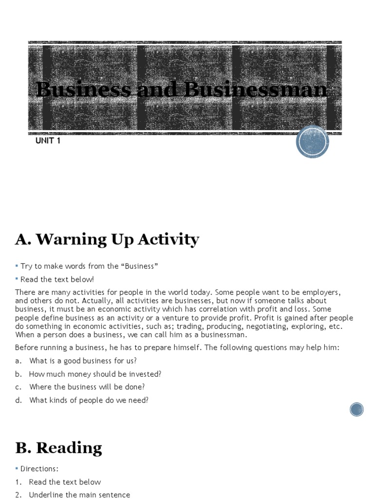 Unit 1. Business and Businessman 1 | PDF | English Language | Linguistics