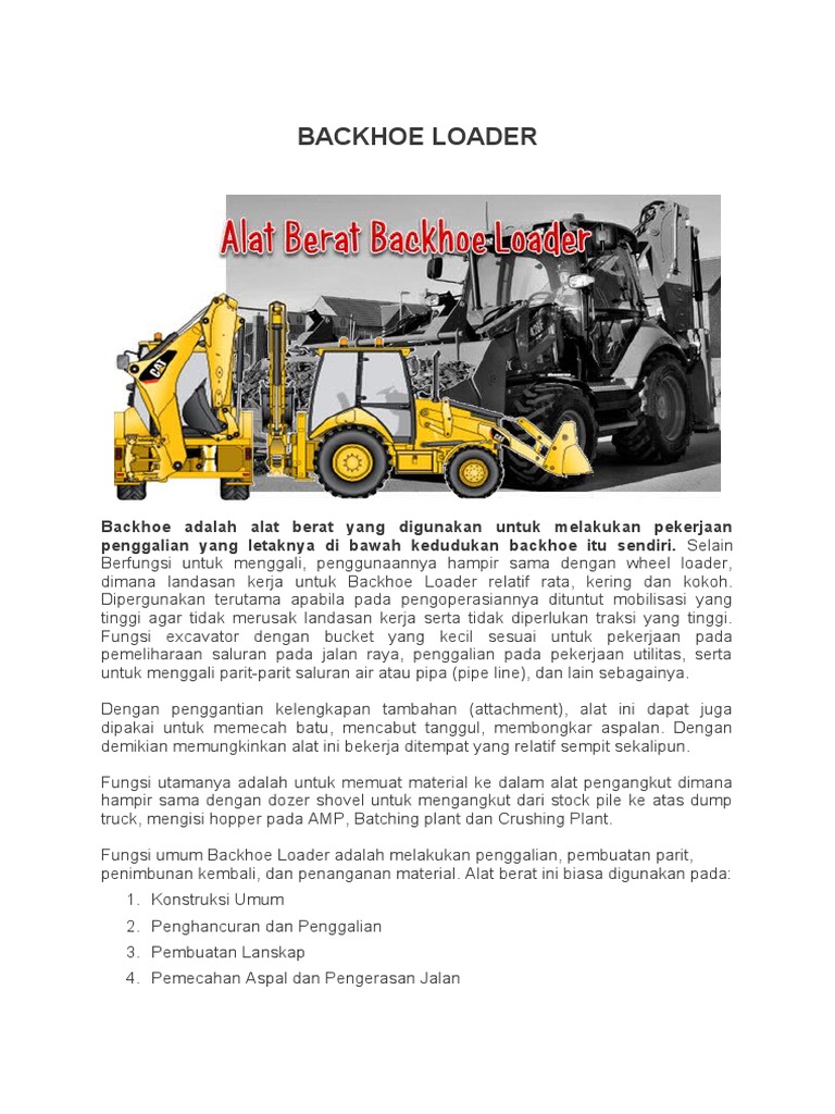 Backhoe Loader Adalah Alat Pemuat Beroda Ban Yang Di Kombinasikan ...