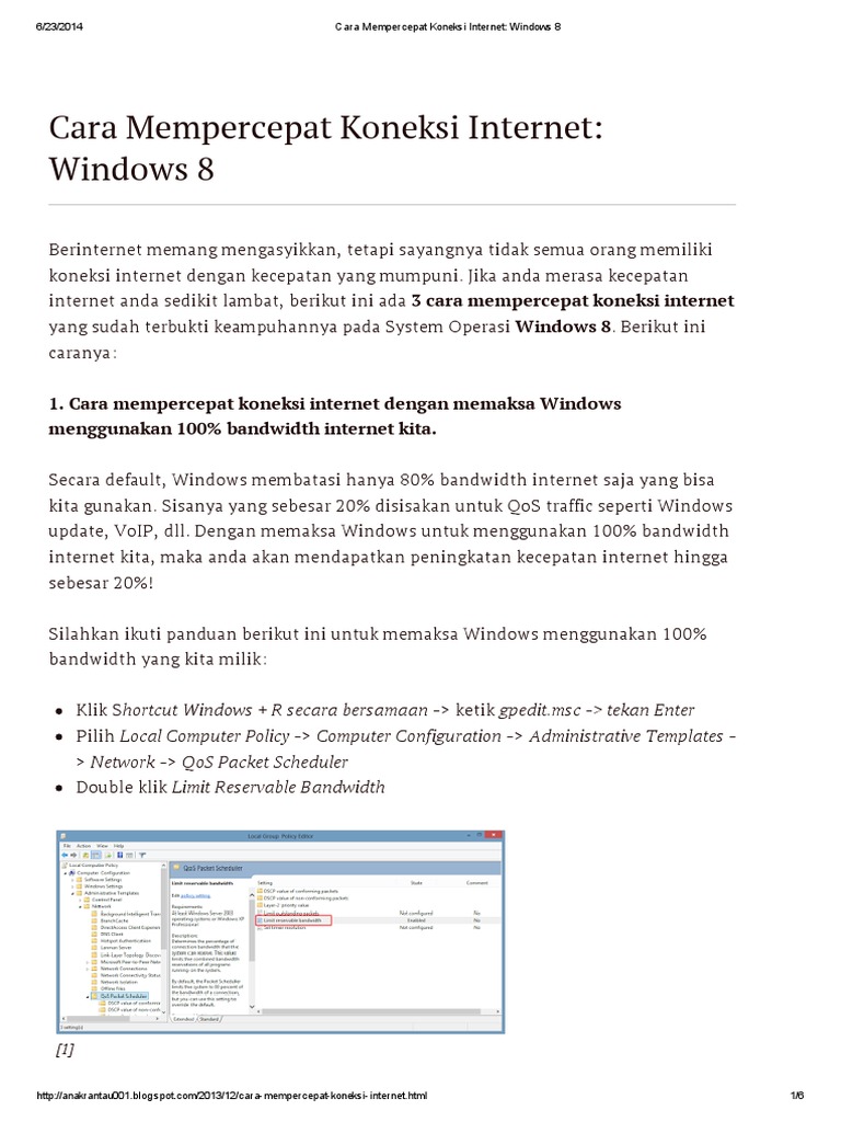 Cara Mempercepat Koneksi Internet - Windows 8 | PDF
