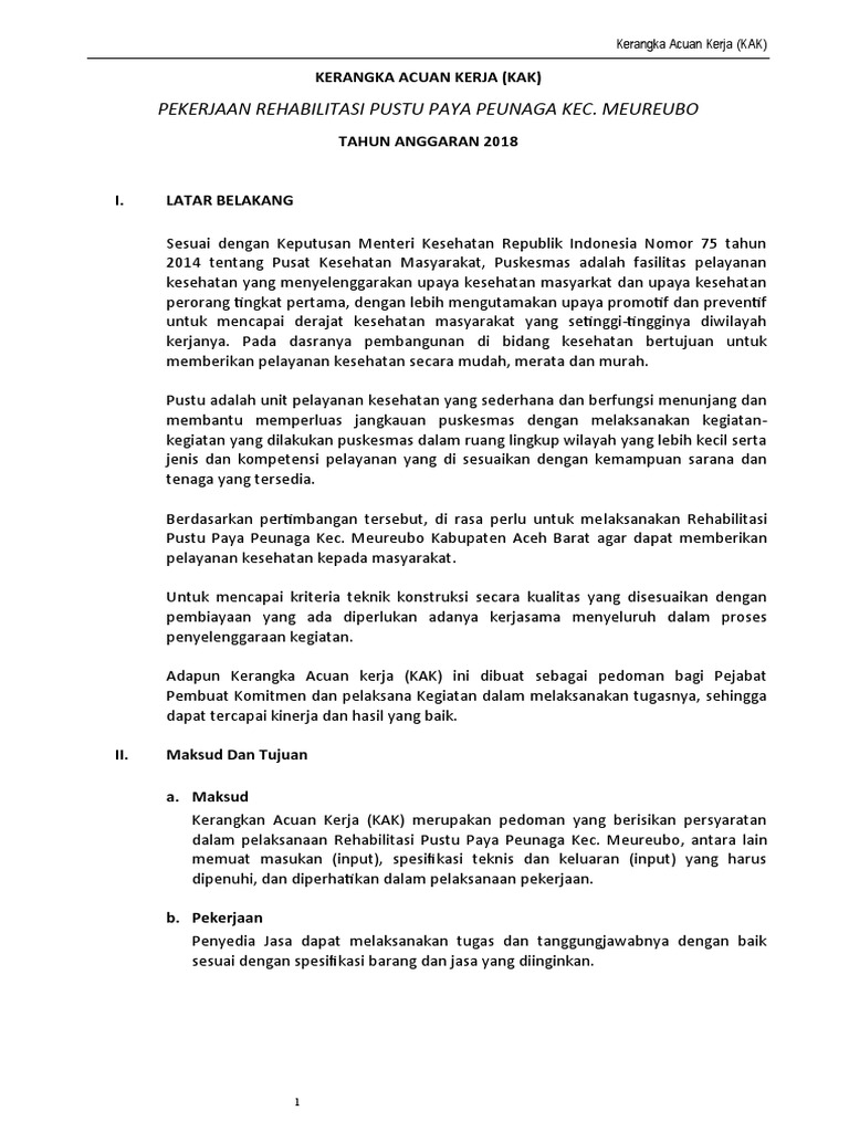 KAK Rehab Pustu PAYA PENAGA | PDF | Bisnis