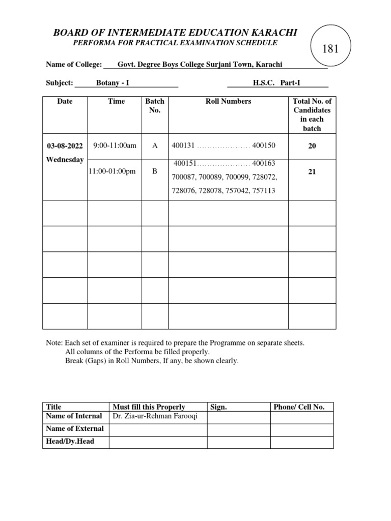 Practical Shedule-Botany - 2022 | PDF