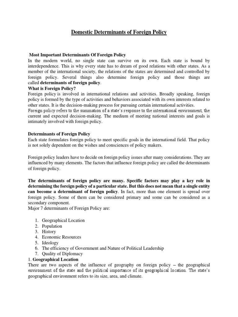 7 Most Important Determinants of Foreign Policy | PDF | Policy | Leadership
