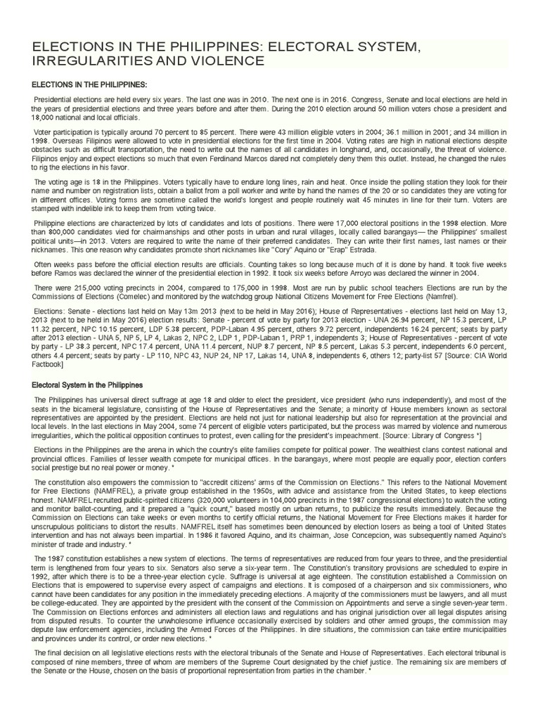 Elections In The Philippines Pdf Elections Electoral Fraud