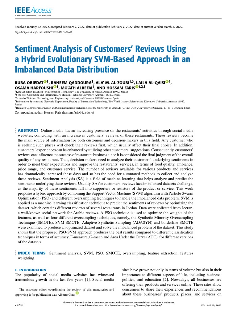 Sentiment Analysis of Customers' Reviews Using Hybrid Evolutionary SVM Approach | PDF | Applied ...