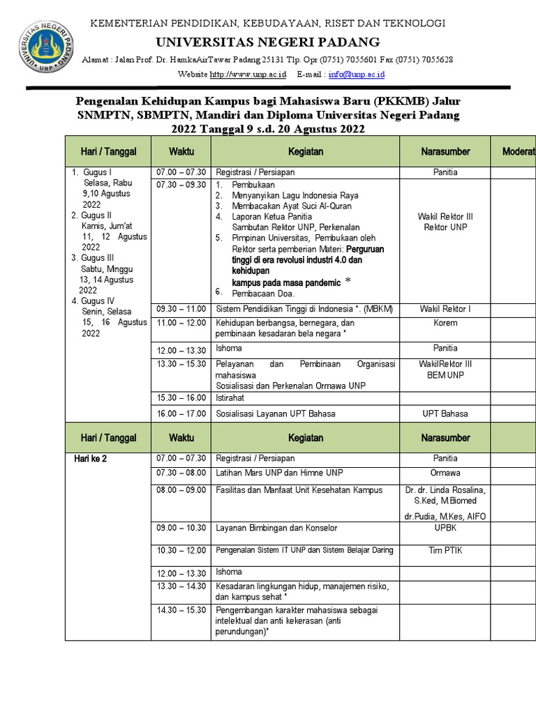 Jadwal PKKMB 2022 | PDF