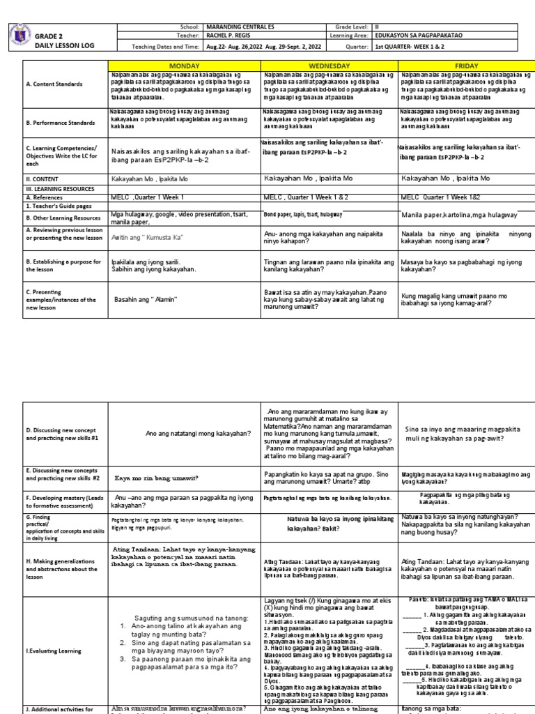 Q2 Esp2 Week 1 2 | PDF
