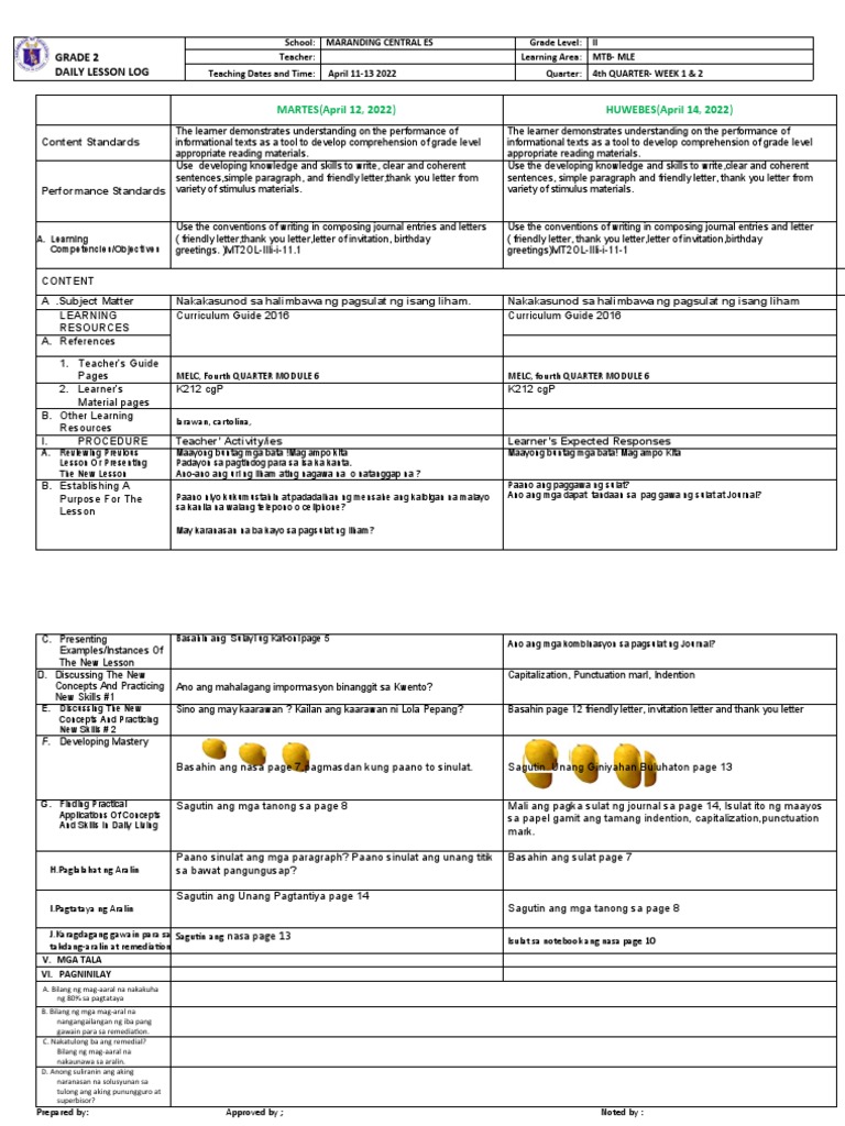 mtb2-quarter-4-week-1-2 | PDF | Learning | Teachers