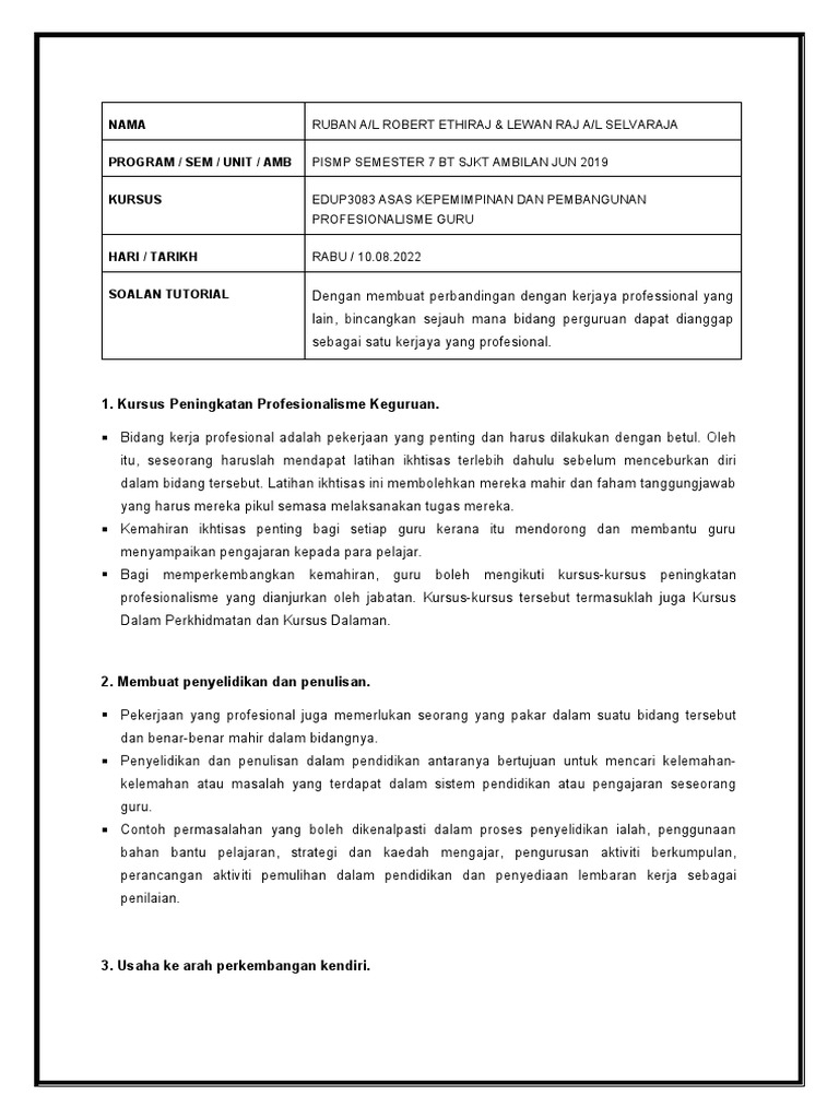 Tutorial 1 EDUP3083 10.08.2022 - RUBAN ROBERT ETHIRAJ | PDF