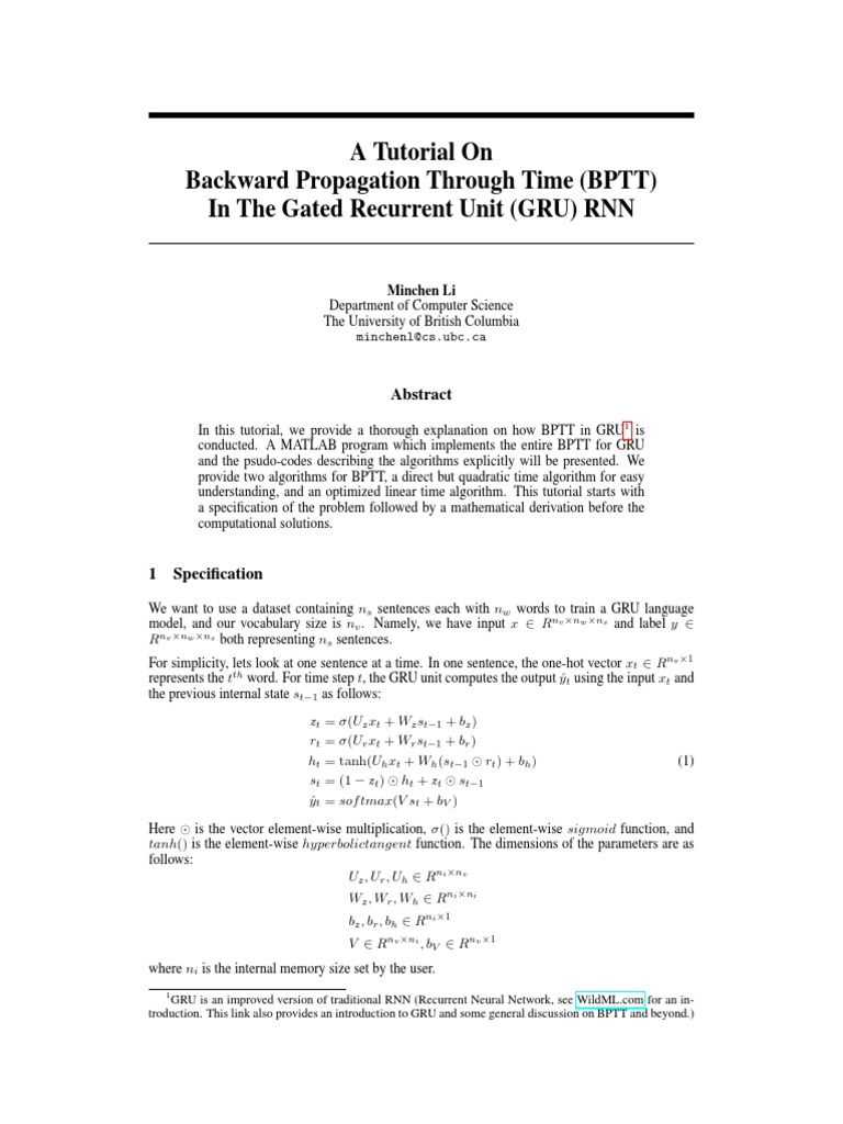 BPTTTutorial | Download Free PDF | Algorithms | Mathematics