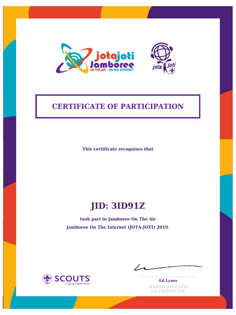 JOTA-JOTI 2019 Participation Certificate | PDF