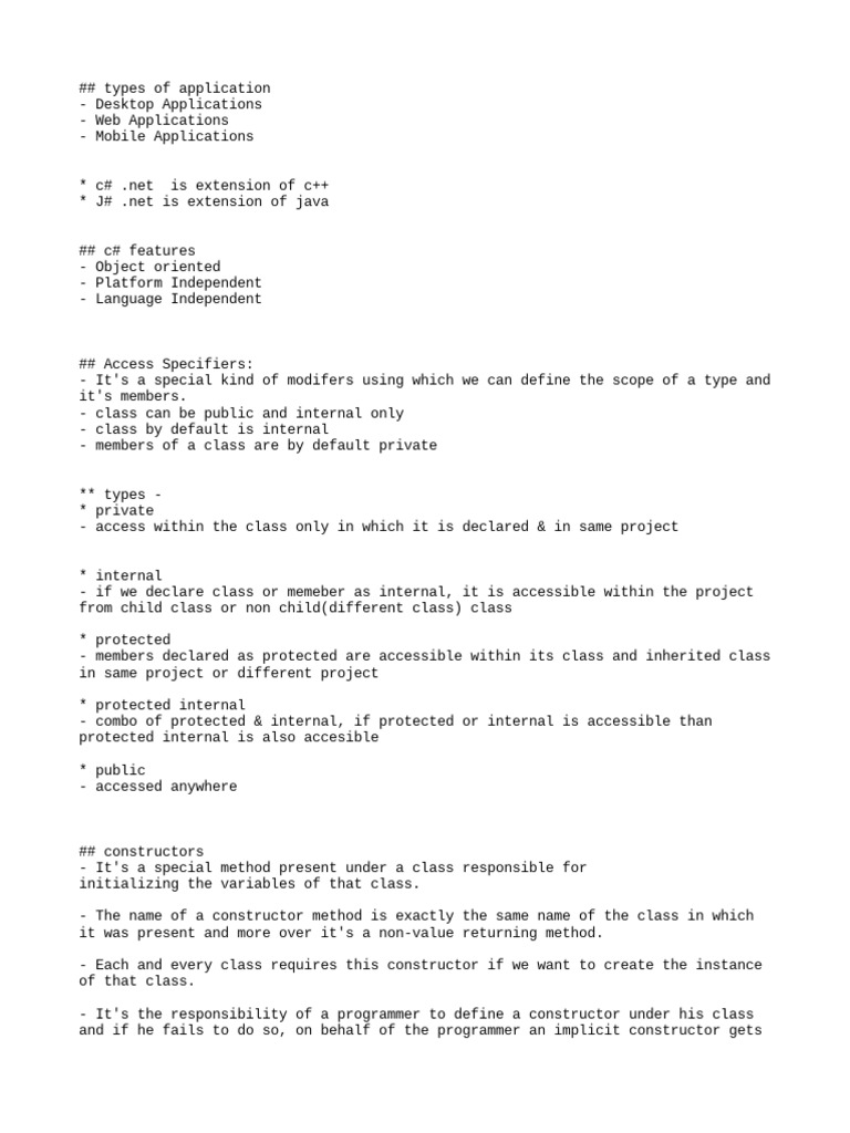 C Notes Pdf Programming Constructor Object Oriented Programming