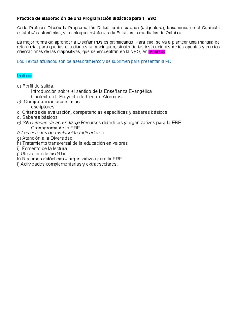 Programación Didáctica de Enseñanza Evangélica para E. Secundaria. Curso 1º LOMLOE | PDF | Plan ...