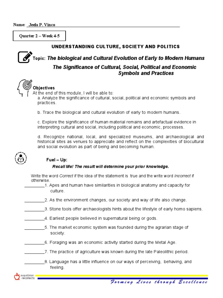 UCSP Q2-Week 4-5 (Answer Sheet) | PDF