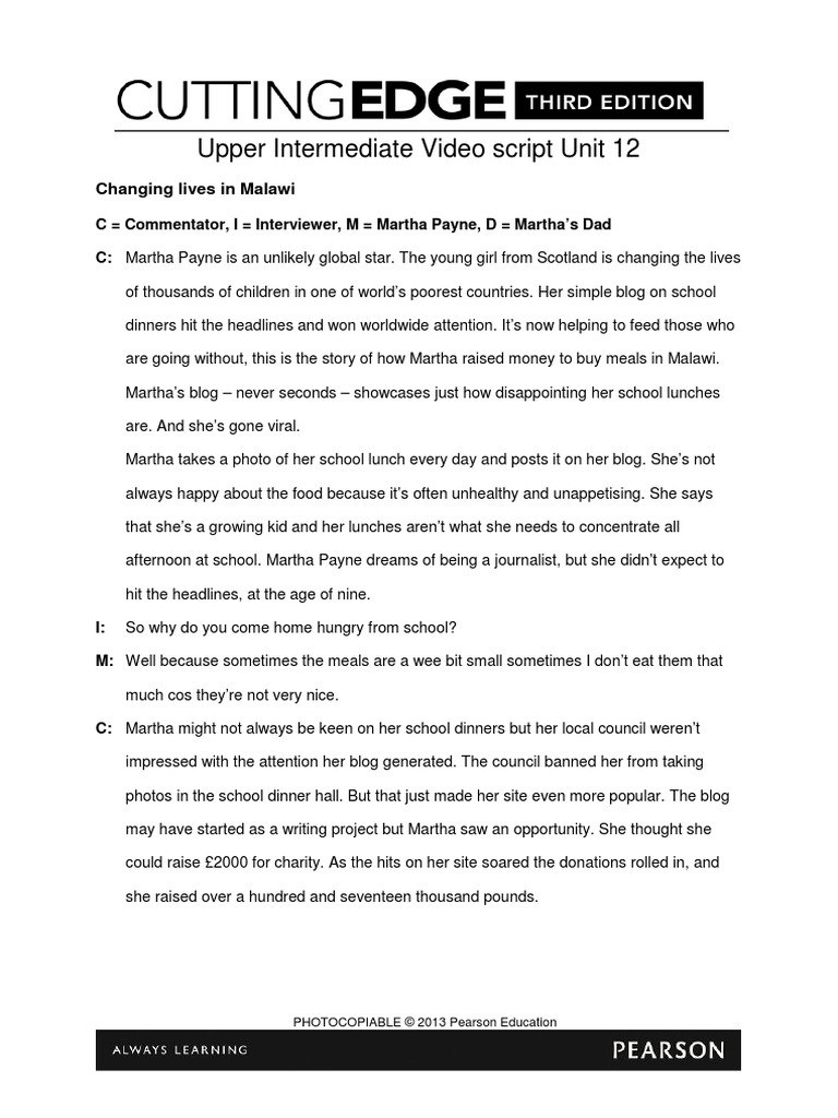 Upper Intermediate Video Script Unit 12: Changing Lives in Malawi | PDF ...