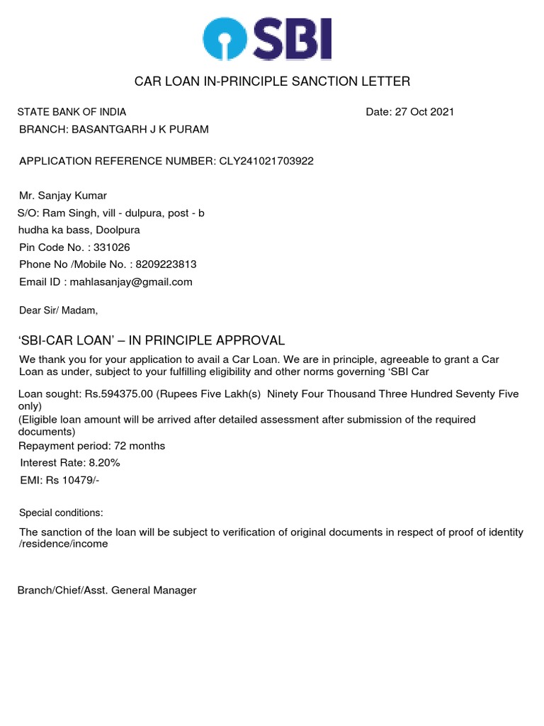 In-Principle Sanction Offer Letter | PDF