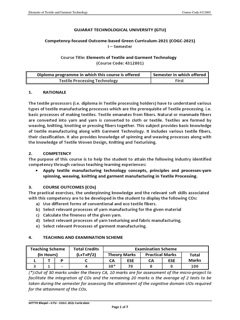 Elements of Textile and Garment Technology | PDF | Textiles | Yarn