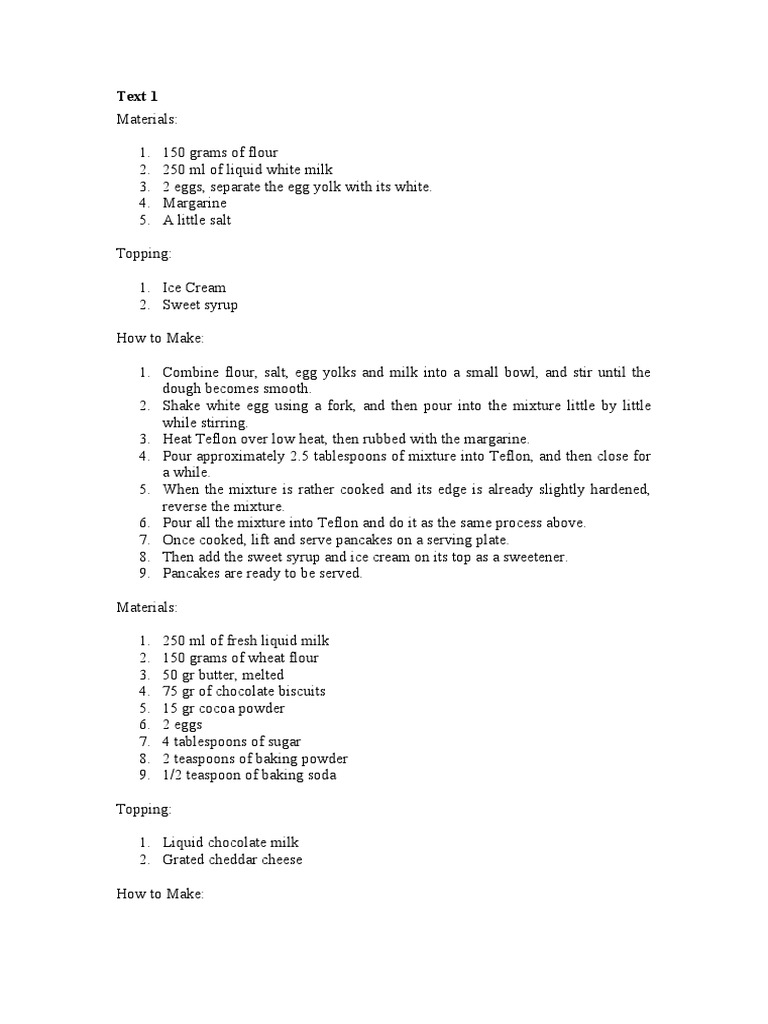 Tugas B Ing Procedure Text Pancake | PDF | Pancake | Chocolate
