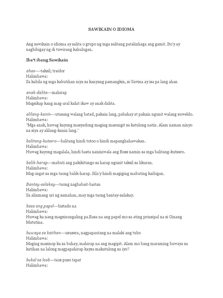 Idioma, Simili at Metapora | PDF