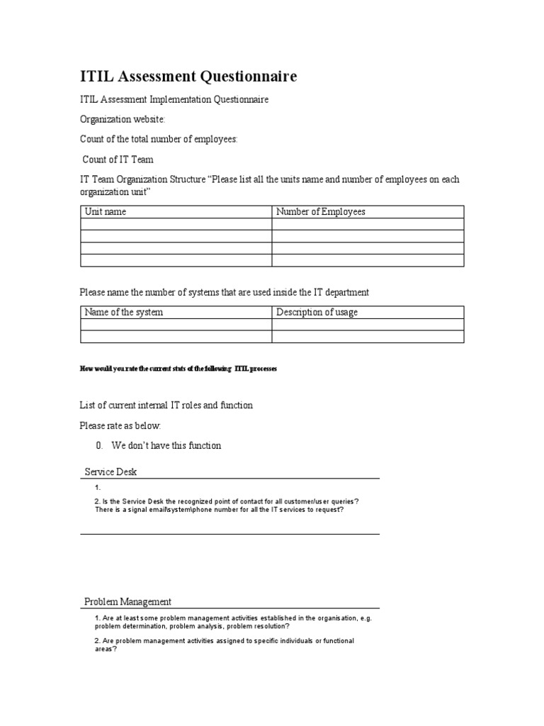 ITIL Assessment Questionnaire Guide | PDF | It Service Management ...