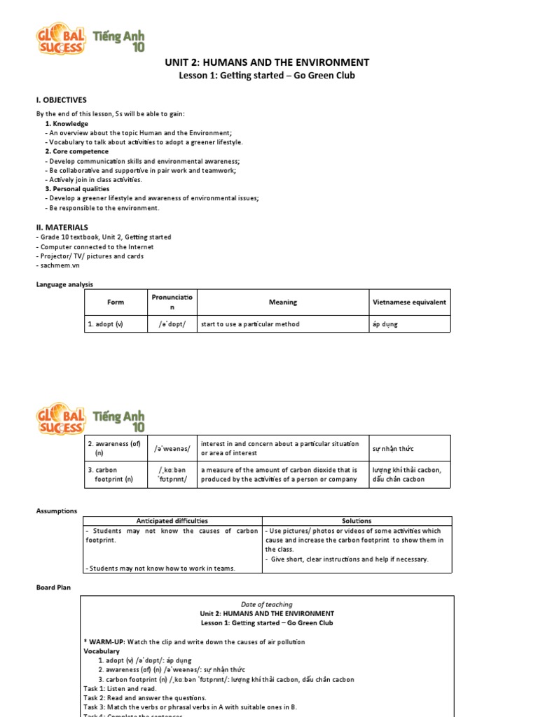 Go Green Club Lessons | PDF | Verb | Question