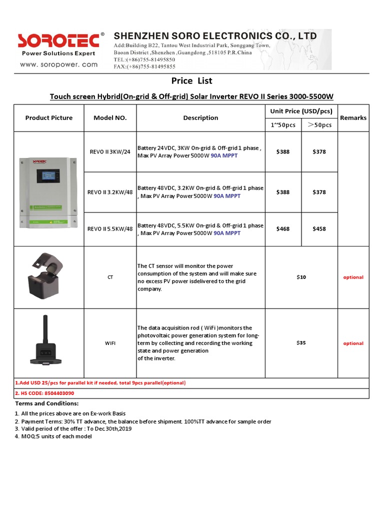 REVO-II Hybrid Solar Inverter Price List | PDF | Photovoltaic System ...