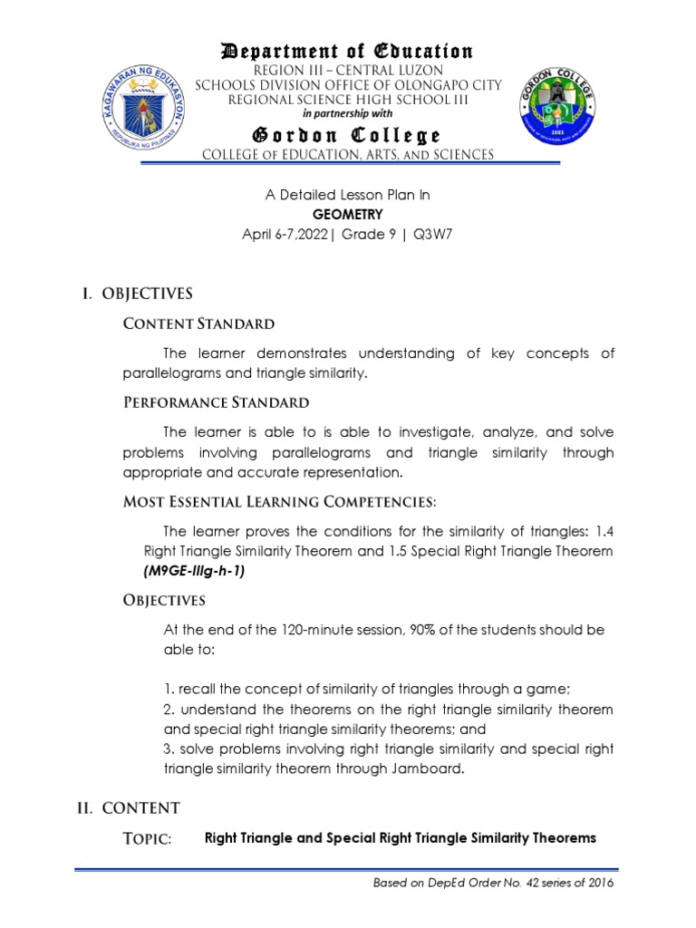 Q3W7 DLP RightTriangles | PDF | Triangle | Elementary Geometry