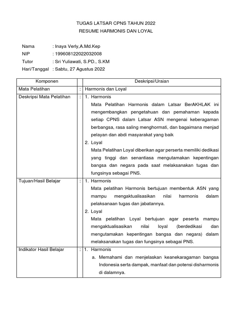 Resume Harmonis Dan Loyal | PDF