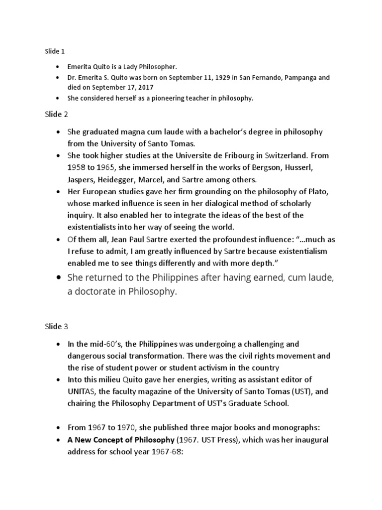 Emerita Quito Is A Lady Philosopher | PDF | Existentialism