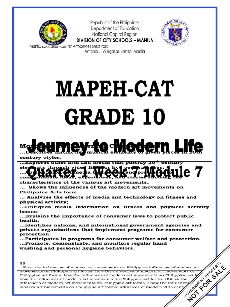 Mapeh 10 Q1 W7 Module | PDF | Hand Washing | Wash