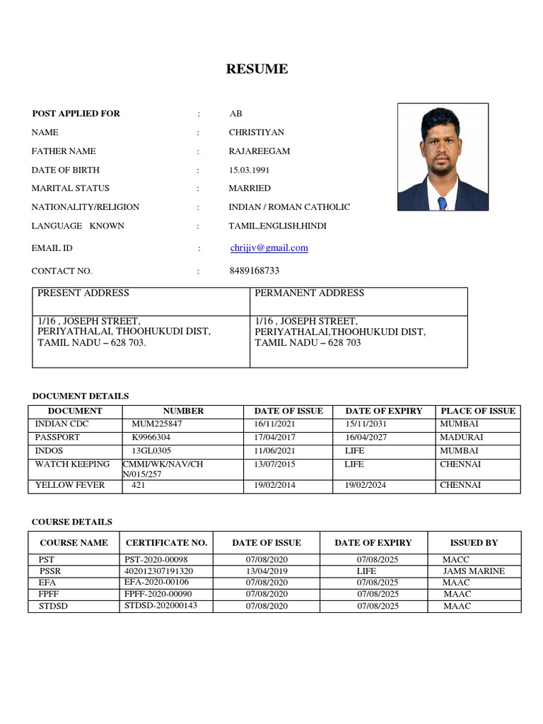 Resume: Post Applied For | PDF