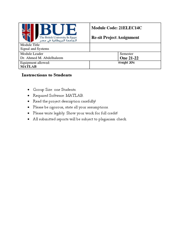 21ELEC14C - Signals and Systems - Project - Resit | Download Free PDF ...