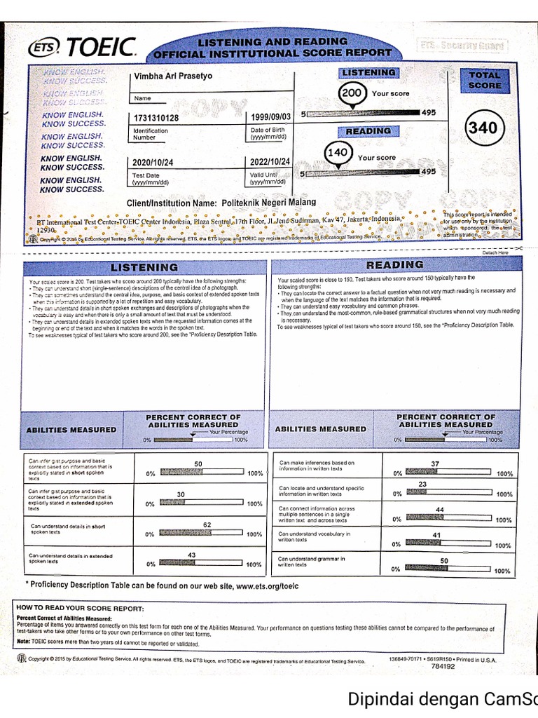 Sertifikat Toeic | PDF