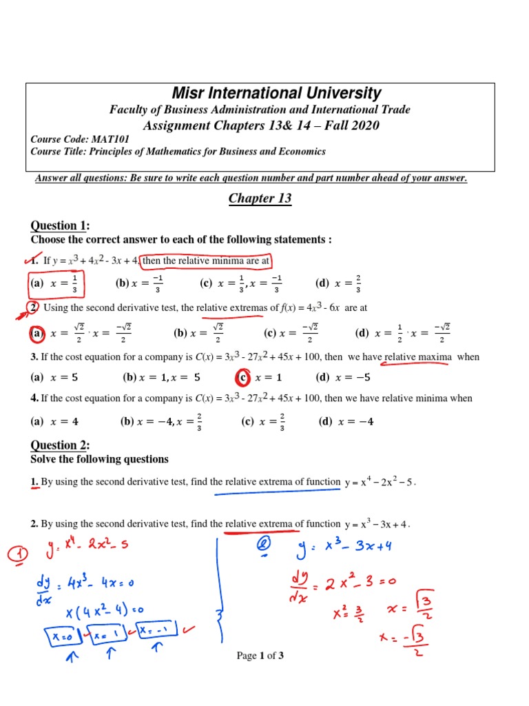 Assignment Chapters 13 14 Modle Answer Marim | PDF | Maxima And Minima ...